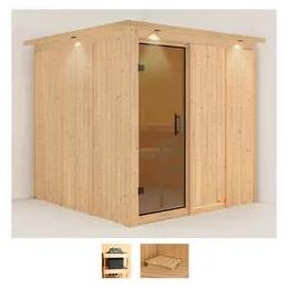 Sauna Karibu "Rodin", beige (naturbelassen), ohne Ofen, (ohne Ofen), Saunen, ohne Ofen