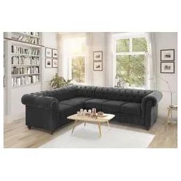 Chesterfield-Sofa Home Affaire "Duc Ecksofa L-Form", grau (anthrazit), B:255cm H:74cm T:214cm, Samtoptik (100% Polyester);Samtoptik (100% Polyester);Luxus-Microfaser Lederoptik (100% Polyester), Sofas, hochwertige Knopfheftung im R&uuml;cken, Samtoptik mit changierender Optik