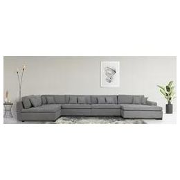 Wohnlandschaft Home Affaire "Skara U-Form", grau (hellgrau), B:390cm H:86cm T:190cm, 100% Polyester, Sofas, Wohnlandschaft, Lounge-Sofa mit Federkernpolsterung, in vielen Bezugsvarianten