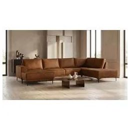 Wohnlandschaft OTTO HOME "XXL Sofa Oland, Struktur, Flachgewebe, Luxus-Microfaser, Boucle", braun (cognac), B:345cm H:85cm T:210cm, Struktur weich (100% Polyester);Luxus-Microfaser (100% Polyester);Webstoff (100% Polyester), Sofas, Wohnlandschaft, U-Form, 345 cm, Wellenunterfederung, Skandi-Design, Metallf&uuml;&szlig;e