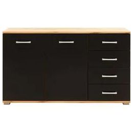 Kombikommode Priess "Barcelona mit 4 Schubk&auml;sten und T&uuml;r in 6 Farben", schwarz (astkernbuchefarben, schwarz), B:123cm H:71cm T:38cm, Holzwerkstoff, Sideboards, Kombikommode