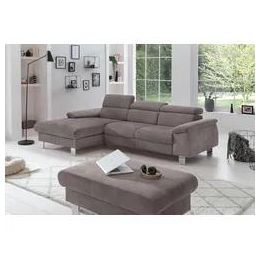 Ecksofa COTTA "Komaris L-Form, B: 244 cm", grau, B:244cm H:72cm T:166cm, Microfaser PRIMABELLE (100% Polyester);Kunstleder SOFTLUX(100%Polyurethan);Feinstruktur (100% Polyester);Kunstleder SOFTLUX/Struktur (100%Polyurethan, 90%Polyester, 10% Polyacryl), Sofas, Ecksofa, mit Kopfteilverstellung, optional Bettfunktion, Bettkasten & Licht, Topseller