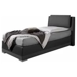 Boxspringbett Maintal, schwarz (anthrazit, schwarz), B:112cm L:212cm, Strukturstoff-Bezug 100% Polyester;Kunstleder 100% PU;Bezug der Spiegelfl&auml;che Matratzendrell aus 100% Polyester, Komplettbetten, Boxspringbett, verstellbare Kopfst&uuml;tze