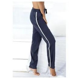 Homewearhose BENCH. LOUNGEWEAR, Damen, Gr. 36/38, N-Gr, blau (dunkelblau), Interlock, Obermaterial: 60% Baumwolle, 40% Polyester, Glitzerstreifen, unifarben, Basic, Basic lang, Hosen, mit Metallic-Streifen, Loungewear, Loungeanzug