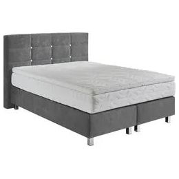 Boxspringbett, grau, B:155cm L:210cm, Bezug: Microvelours 100% Polyester;Polsterung: 100% Polyester, Westfalia Schlafkomfort, Komplettbetten, Boxspringbett, mit Kn&ouml;pfen in Kristalloptik, wahlweise mit Topper