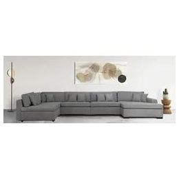 Wohnlandschaft Home Affaire "Skara XXL U-Form", grau (hellgrau), B:510cm H:86cm T:250cm, 100% Polyester, Sofas, Wohnlandschaft, Lounge-Sofa XXL mit Federkern-Polsterung, in vielen Bezugsvarianten