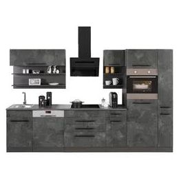 K&uuml;chenzeile KOCHSTATION "KS-Tulsa", bunt (k&uuml;che: grau, korpus: grafit, arbeitsplatte: anthrazit), B:320cm T:60cm, Komplettk&uuml;chen-Sets, K&uuml;chenzeile, ohne E-Ger&auml;te, Breite 320 cm, schwarze Metallgriffe, MDF Fronten