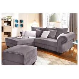 Ecksofa Home Affaire "King George King Henry, Mega Sofa, Breite 260cm, L-Form", grau (anthrazit), B:260cm H:90cm T:190cm, Samtcord &raquo;Ribbon&laquo; (88% Polyester 12% Polyacryl);Luxus-Microfaser (100% Polyester), Sofas, Ecksofa, mit Federkern, in legerer Polsterung und vielen Kissen