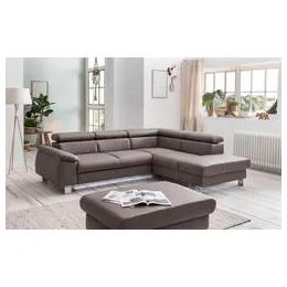 Ecksofa COTTA "Komaris L-Form, B: 249 cm", grau (elefant), B:249cm H:72cm T:100cm, Microfaser PRIMABELLE (100% Polyester);Kunstleder SOFTLUX;Feinstruktur (100% Polyester);Kunstleder SOFTLUX/Struktur (100% Polyester);NaturLEDER, Sofas, Ecksofa, mit Kopfteilverstellung, optional Bettfunktion, Bettkasten & Licht