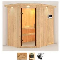 Sauna Karibu "Swantje", beige (naturbelassen), Saunaofen, externe Steuerung, 3,6 kW, Saunen, Ofen 3,6 kW externe Strg.easy