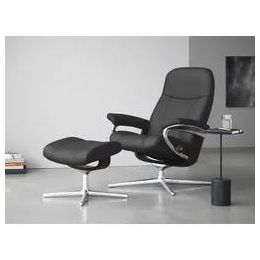 Relaxsessel stressless "Consul", grau (rock paloma), B:82cm H:102cm T:72cm, Leder PALOMA: PALOMA ist ein durchgef&auml;rbtes Semianilin-M&ouml;belleder mit nat&uuml;rlicher Narbung., Sessel, Relaxsessel, mit Hocker, mit Cross Base, Gr&ouml;&szlig;e S, M & L, Holzakzent Braun