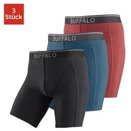 Langer Boxer Buffalo "Boxershorts f&uuml;r Herren", Herren, Gr. S, 3 Stk., bunt (bordeaux, petrol, schwarz), Jersey, Obermaterial: 92% Baumwolle, 8% Elasthan (LYCRA), unifarben, Unterhosen, in langer Form ideal auch f&uuml;r Sport und Trekking