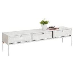 Lowboard OTTO HOME "Freya", beige (creme, wei&szlig;), B:175cm H:45cm T:40cm, Sideboards, Lowboard, Kommode mit 3 Klappen, Metallgriffen, aus Massivholz, Breite 175 cm