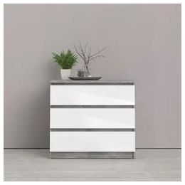 Kommode Inosign "Naia", grau (betonfarben, wei&szlig;, hochglanz), B:77cm H:70,1cm T:50cm, Holzwerkstoff, Sideboards, Kommode, abgerundete Schubladenkanten auf Metallgleiter, Breite 77 cm