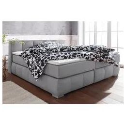 Boxspringbett Home Affaire "Chelles", grau, B:207cm L:225cm, Samtoptik (100% Polyester);Bezug der Spiegelfl&auml;che Matratzendrell aus 100% Polyester;Struktur fein 100% Polyester), Komplettbetten, Boxspringbett, inkl. Kaltschaumtopper, in 5 Breiten und 3 Matratzenarten