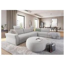 Sit & More Ecksofa SIT & MORE "Cadabra L-Form", silber, B:356cm H:80cm T:292cm, Samtoptik (100% Polyester);Soft clean (98% Polyester, 2% Polyamid);Struktur fein (100% Polyester), Sofas, Ecksofa, Breite 356 cm, mit Sitztiefenverstellung