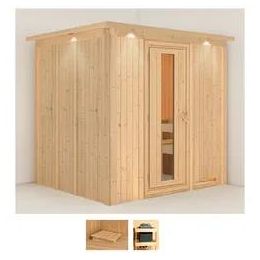 Sauna Karibu "Sodin", beige (naturbelassen), ohne Ofen, (ohne Ofen), Saunen, ohne Ofen
