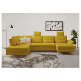 Wohnlandschaft Home Affaire "Palm Beach U-Form", braun (messing), B:347cm H:89cm T:224cm, 98%Polyester, 2%Polyamid, Sofas, Wohnlandschaft, Federkern, mit Sitztiefenverstellung, wahlweise mit Bettfunktion