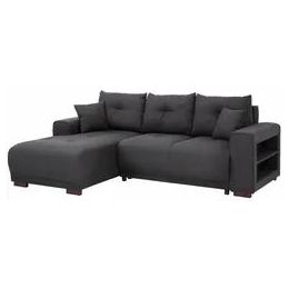 Ecksofa Home Affaire "Viborg L-Form", grau (anthrazit), B:234cm H:91cm T:162cm, Struktur (100% Polyester);Struktur fein ( 100% Polyester);Filzoptik (100% Polyester), Sofas, Ecksofa, mit Regal in der Armlehne, wahlweise mit Bettfunktion