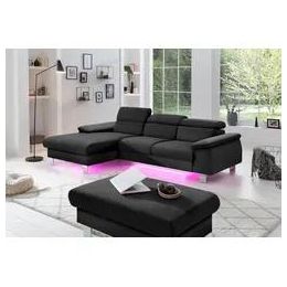 Ecksofa COTTA "Komaris L-Form, B: 244 cm", schwarz, B:244cm H:72cm T:166cm, Microfaser PRIMABELLE (100% Polyester);Kunstleder SOFTLUX(100%Polyurethan);Feinstruktur (100% Polyester);Kunstleder SOFTLUX/Struktur (100%Polyurethan, 90%Polyester, 10% Polyacryl), Sofas, Ecksofa, mit Kopfteilverstellung, optional Bettfunktion, Bettkasten & Licht, Topseller