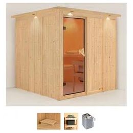 Sauna Karibu "Rodin", beige (naturbelassen), Saunaofen, integrierte Steuerung, 9 kW, Saunen, Ofen 9 kW integr. Strg