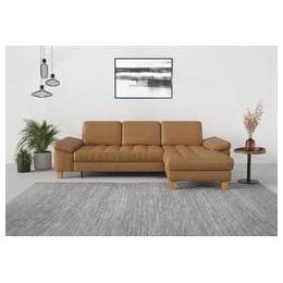 Sit & More Ecksofa SIT & MORE "Westham L-Form", braun (cognac), B:275cm H:88cm T:172cm, 100% Polyester, Sofas, Ecksofa, mit Recamiere, mit oder ohne Bettfunktion, Bettkasten, F&uuml;&szlig;e Eiche