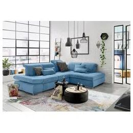 Ecksofa "SO 4100 mit komfortablen Federkern und Kopfteilverstellung", blau (hellblau 1695), B:291cm H:80cm T:226cm, SET ONE BY Musterring, Sofas, Ecksofa, wahlweise mit Bettfunktion und Sitztiefenverstellung, L-Form