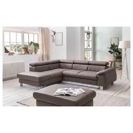 Ecksofa COTTA "Komaris L-Form, B: 249 cm", grau (elefant), B:249cm H:72cm T:100cm, Microfaser PRIMABELLE (100% Polyester);Kunstleder SOFTLUX;Feinstruktur (100% Polyester);Kunstleder SOFTLUX/Struktur (100% Polyester);NaturLEDER, Sofas, Ecksofa, mit Kopfteilverstellung, optional Bettfunktion, Bettkasten & Licht