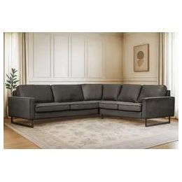 Ecksofa Home Affaire "Pinto, XXL, 250/290 cm, langer Schenkel, Ottomane", grau (dunkelgrau), B:290cm H:85cm T:250cm, Luxus-Microfaser in Lederoptik(100% Polyester);Cord (92% Polyester, 8% Polyamide), Sofas, Ecksofa, Cord, Chenille, Lederoptik, mit Keder, Metallf&uuml;&szlig;e, Wellenunterfederung