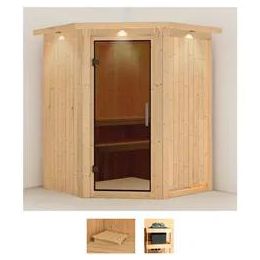 Sauna Karibu "Larin", beige (naturbelassen), ohne Ofen, (ohne Ofen), Saunen, ohne Ofen