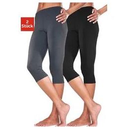 Caprileggings Vivance ACTIVE, Damen, Gr. 52/54, N-Gr, grau (1x anthrazit, meliert, 1x schwarz), Single Jersey, Anthrazitmeliert (Obermaterial): 60% Baumwolle, 35% Polyester, 5% Elasthan. Obermaterial: 95% Baumwolle, 5% Elasthan, meliert, unifarben, Basic, eng 3/4-L&auml;nge, Hosen, mit Gummibund, Loungewear