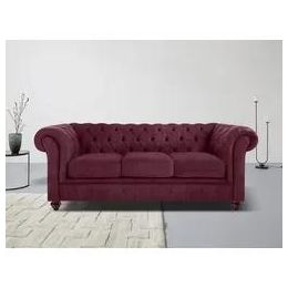 Chesterfield-Sofa Home Affaire "Chesterfield 3-Sitzer B/T/H: 198/89/74 cm", rot (weinrot), B:198cm H:74cm T:89cm, 100% Polyester, Sofas, mit hochwertiger Knopfheftung, auch in Leder