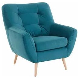 Sessel exxpo - SOFA FASHION "Scandi, Loungesessel mit tollem Sitzkomfort, hochwertige Polsterung", blau (t&uuml;rkis), B:87cm H:92cm T:92cm, Korpus: 100% PES;Luxus-Microfaser (100% Polyester), Sessel, Sessel, bequem, hohe Holzf&uuml;&szlig;e