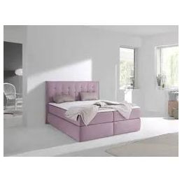 Boxspringbett Home Affaire "Sagres", rosa (ros&eacute;), B:175cm L:210cm, Feinstruktur(100% Polyester);Bezug der Spiegelfl&auml;che Matratzendrell aus 100% Polyester, Komplettbetten, Boxspringbett, Kopfteil mit 2farbiger Flatterbiese und zweifarbigen Kn&ouml;pfen