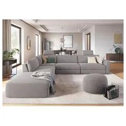 Sit & More Ecksofa SIT & MORE "Cadabra L-Form", beige (sand), B:356cm H:80cm T:292cm, Samtoptik (100% Polyester);Soft clean (98% Polyester, 2% Polyamid);Struktur fein (100% Polyester), Sofas, Ecksofa, Breite 356 cm, mit Sitztiefenverstellung