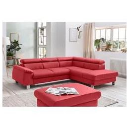 Ecksofa COTTA "Komaris L-Form, B: 249 cm", rot, B:249cm H:72cm T:100cm, Microfaser PRIMABELLE (100% Polyester);Kunstleder SOFTLUX;Feinstruktur (100% Polyester);Kunstleder SOFTLUX/Struktur (100% Polyester);NaturLEDER, Sofas, Ecksofa, mit Kopfteilverstellung, optional Bettfunktion, Bettkasten & Licht