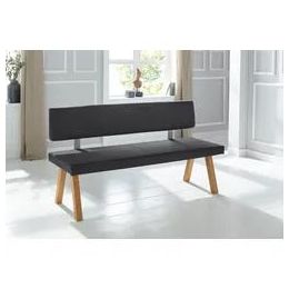 Bank OTTO HOME "Mobilar Rio", schwarz, B:180cm H:89cm T:53cm, Polyester, Sitzb&auml;nke, mit R&uuml;ckenlehne und aus Massivholz