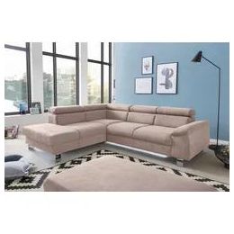 Ecksofa COTTA "Komaris L-Form, B: 249 cm", braun (mud), B:249cm H:72cm T:100cm, Microfaser PRIMABELLE (100% Polyester);Kunstleder SOFTLUX;Feinstruktur (100% Polyester);Kunstleder SOFTLUX/Struktur (100% Polyester);NaturLEDER, Sofas, Ecksofa, mit Kopfteilverstellung, optional Bettfunktion, Bettkasten & Licht