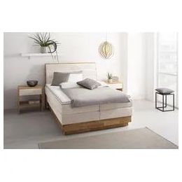 Boxspringbett OTTO HOME "JENNA in verschiedenen Farben und Breiten erh&auml;ltlich", beige (sabbia), B:164cm L:216cm, Komplettbetten, Boxspringbett, LED-Beleuchtung, mit zertifizierten, recycelten Bezugsstoffen