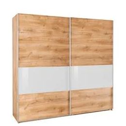 Schwebet&uuml;renschrank wimex "Bramfeld TOPSELLER Kleiderschrank", braun (plankeneiche, absetzung wei&szlig;glas), B:225cm H:236cm T:64cm, Schr&auml;nke, Schwebet&uuml;renschrank, mit Glaselementen und zus&auml;tzlichen Einlegeb&ouml;den