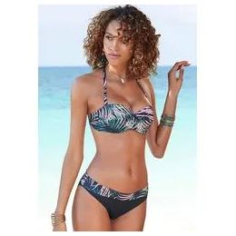B&uuml;gel-Bandeau-Bikini-Top Lascana "Reese", Gr. 40, Cup D, schwarz (schwarz, bedruckt), Polyamid, bedruckt, Bikini-Oberteile, im Palmendesign