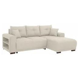 Ecksofa Home Affaire "Viborg L-Form", beige (creme), B:234cm H:91cm T:162cm, Struktur (100% Polyester);Struktur fein ( 100% Polyester);Filzoptik (100% Polyester), Sofas, Ecksofa, mit Regal in der Armlehne, wahlweise mit Bettfunktion
