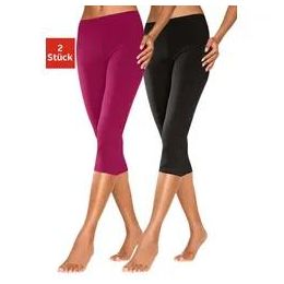 Caprileggings Vivance ACTIVE, Damen, Gr. 52/54, N-Gr, rosa (1x himbeere, 1x schwarz), Single Jersey, Obermaterial: 95% Baumwolle, 5% Elasthan, unifarben, Basic, eng 3/4-L&auml;nge, Hosen, mit Gummibund, Loungewear
