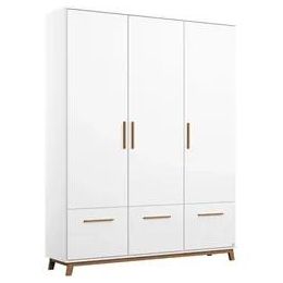 Dreht&uuml;renschrank Rauch "Kleiderschrank Schrank Garderobe W&auml;scheschrank Schlafzimmer CARLSSON", wei&szlig; (wei&szlig;, eiche massiv), B:136cm H:203cm T:53cm, Holzwerkstoff, Massivholz, Schr&auml;nke, Dreht&uuml;renschrank, mit Spiegel, Griffe und F&uuml;&szlig;e in massiver Eiche MADE IN GERMANY