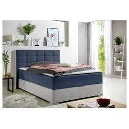 Boxspringbett Maintal, blau, L:210cm, Bezug Microfaser aus 100% Polyester, Komplettbetten, Boxspringbett, mit Bettkasten und Topper