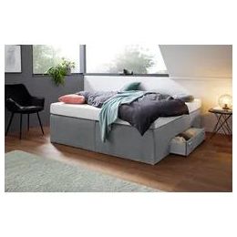 Boxspringbett, grau, B:180cm L:200cm, Bezug Bett: Feinstrukturstoff (77% Polyester, 23%Viskose) oder Microfaser (100% Polyester);Bonnellfederkernmatratze: 100%Polyester;Kaltschaummatratze: 100% Polyester, Bezug abnehm- und waschbar bis 60C, Westfalia Schlafkomfort, Komplettbetten, Boxspringbett, mit integrierter Schublade, frei im Raum stellbar