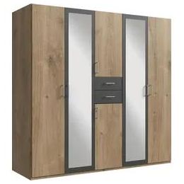 Kleiderschrank wimex "Diver Dreht&uuml;renschrank mit Spiegel, 180, 225 o. 270cm breit", grau (plankeneichefb, graphit, griffe alu), B:225cm H:207cm T:58cm, Schr&auml;nke, Kleiderschrank, Bestseller Schlafzimmerschrank wahlweise 3 Innenausstattungen, Topseller