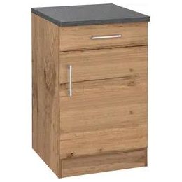 Unterschrank KOCHSTATION "KS-Colmar", braun (wotaneiche), B:50cm H:85cm T:60cm, Holzwerkstoff, Schr&auml;nke, Unterschrank, 50 cm, mit Metallgriff, f&uuml;r viel Stauraum