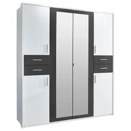 Dreht&uuml;renschrank wimex "Vegas", wei&szlig; (wei&szlig;, graphit, griffe alu), B:183cm H:210cm T:58cm, Schr&auml;nke, Dreht&uuml;renschrank, inklusive Passepartout-Rahmen, mit Spiegelt&uuml;ren und Schubladen