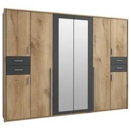 Dreht&uuml;renschrank wimex "Vegas", grau (plankeneichefb, graphit, griffe alu), B:273cm H:210cm T:58cm, Holzwerkstoff, Schr&auml;nke, Dreht&uuml;renschrank, inklusive Passepartout-Rahmen, mit Spiegelt&uuml;ren und Schubladen